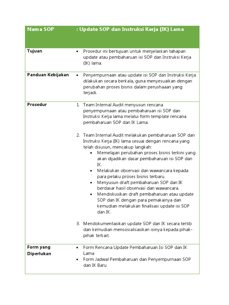 04 SOP Penyempurnaan Atau Update SOP Dan IK Lama | PDF