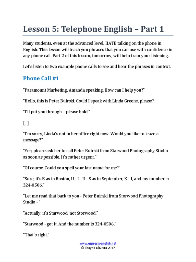 Lesson 05 - Telephone English Part 1 | PDF | Career & Growth