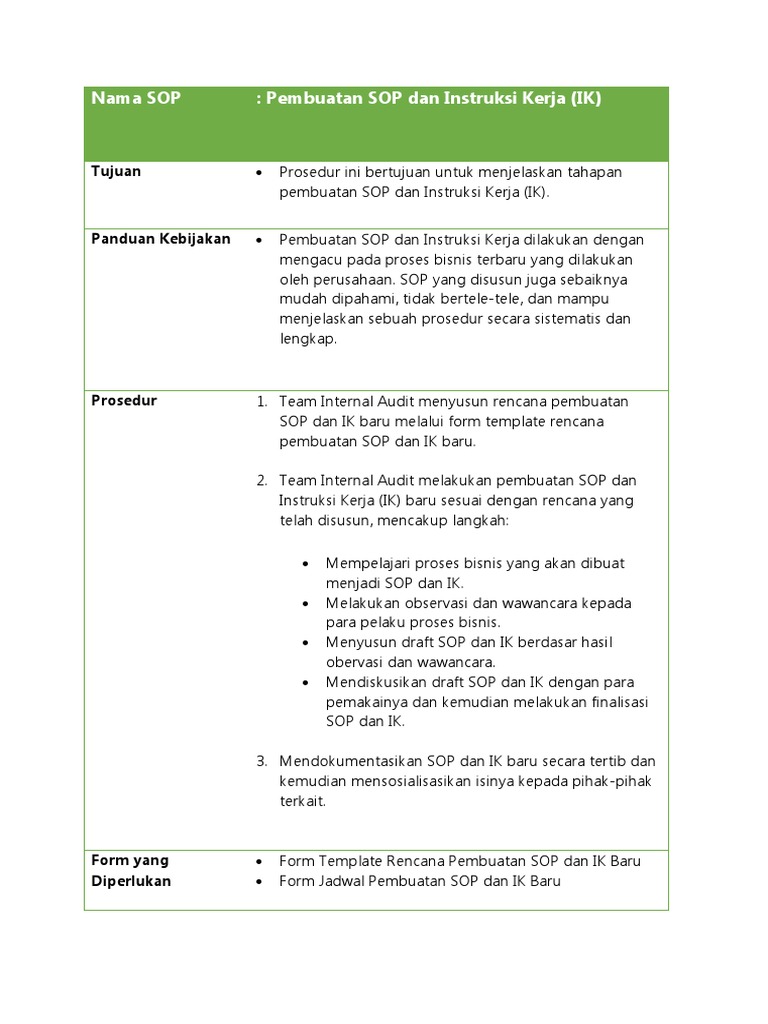 03 SOP Pembuatan SOP Dan Instruksi Kerja | PDF | Bisnis
