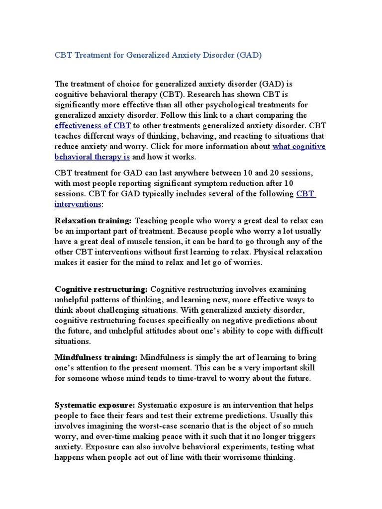 CBT Treatment For Generalized Anxiety Disorder | PDF | Cognitive ...