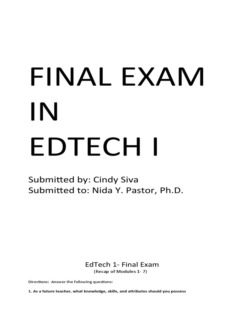 EdTech 1 Recap Final Exam 6 11 22 | PDF | Educational Technology | Critical Thinking