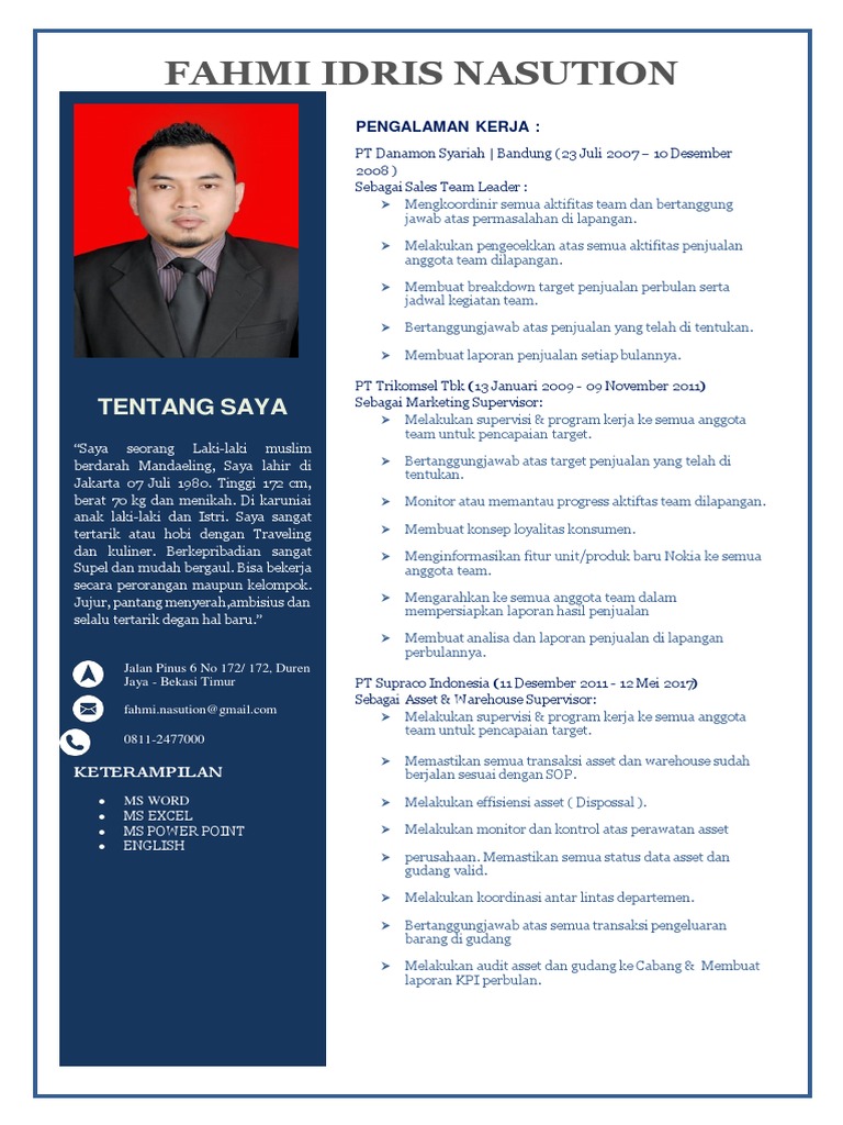 Profil Profesional Fahmi Idris Nasution | PDF