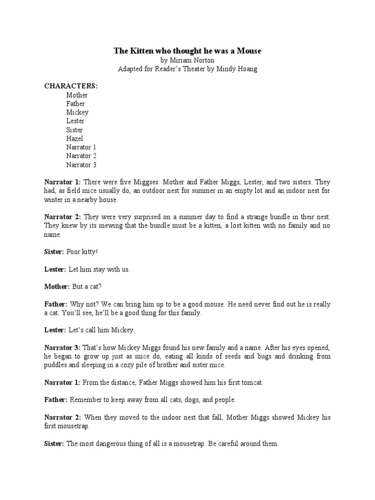 Reader's Theatre - The Kitten Who Thought He Was A Mouse | PDF | Cats ...