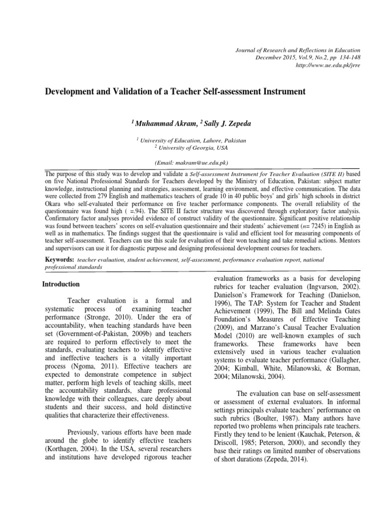 Development and Validation of A Teacher Self-Assessment Instrument | PDF | Psychology | Learning