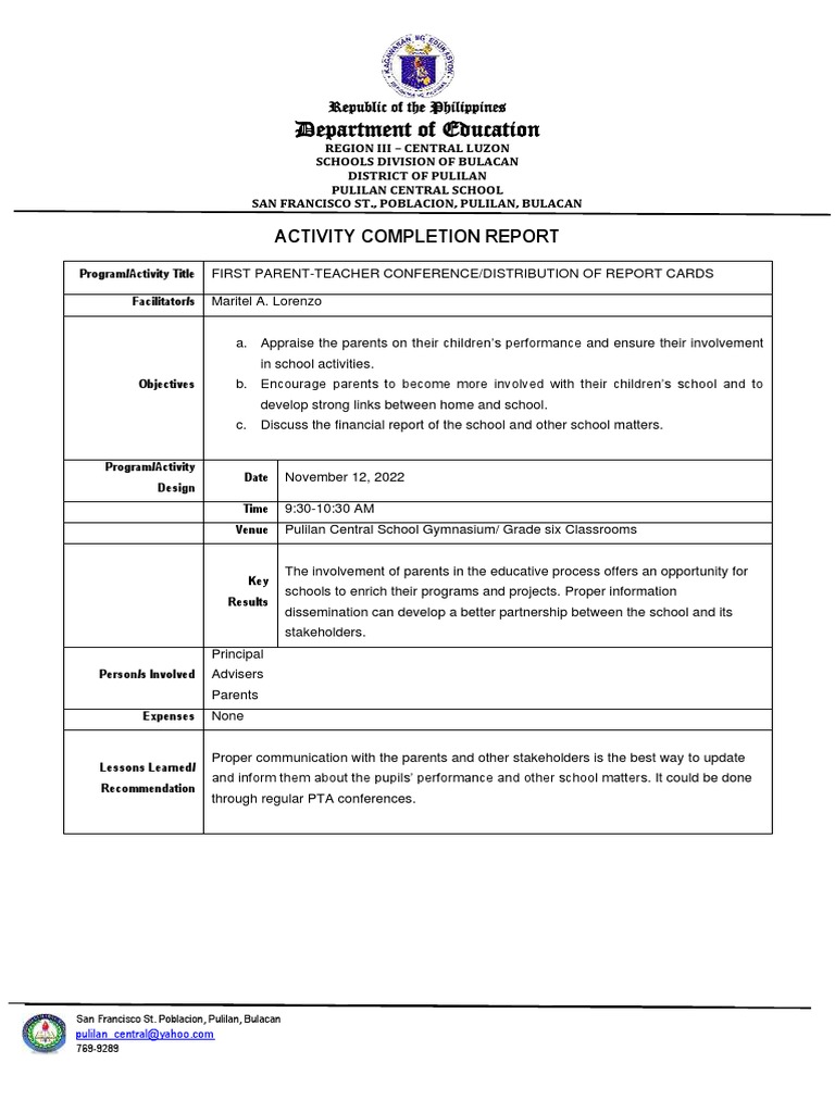 2022-ACR-1ST PTA CONFERENCE-DISTRIBUTION OF REPORT CARD - | PDF ...