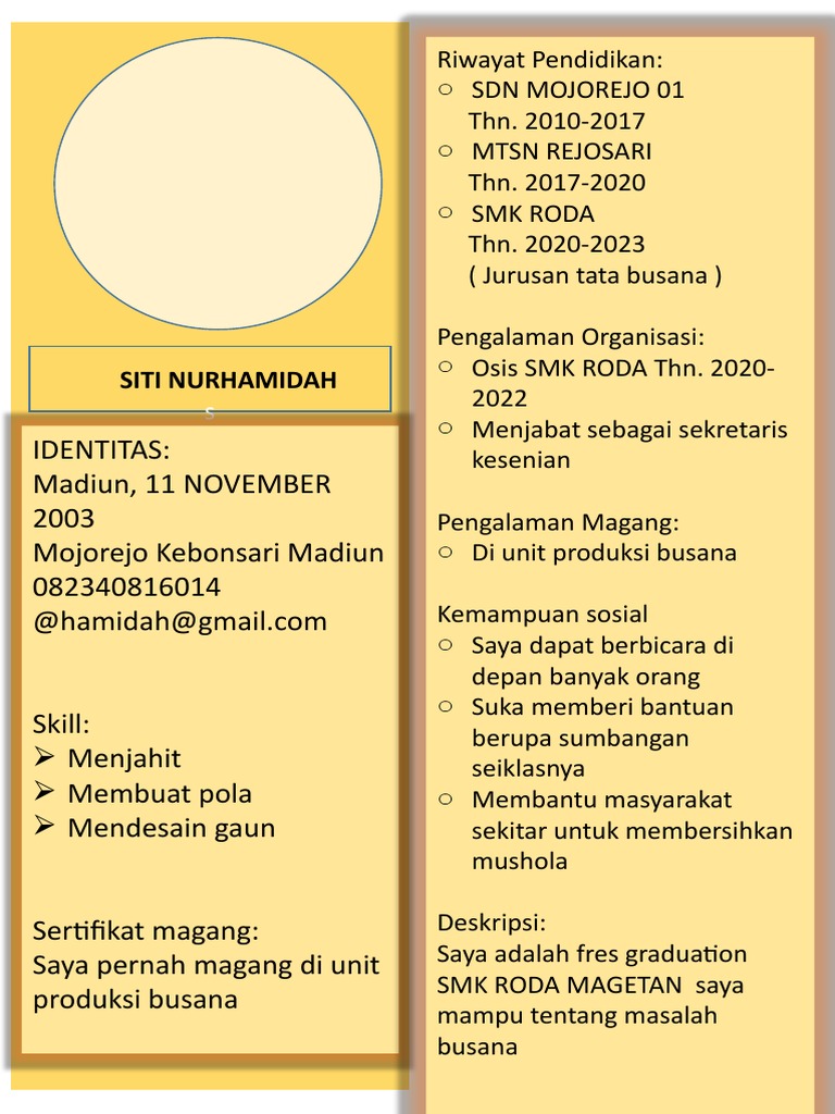 Contoh CV Lulusan Tata Busana | PDF | Karier & Perkembangan