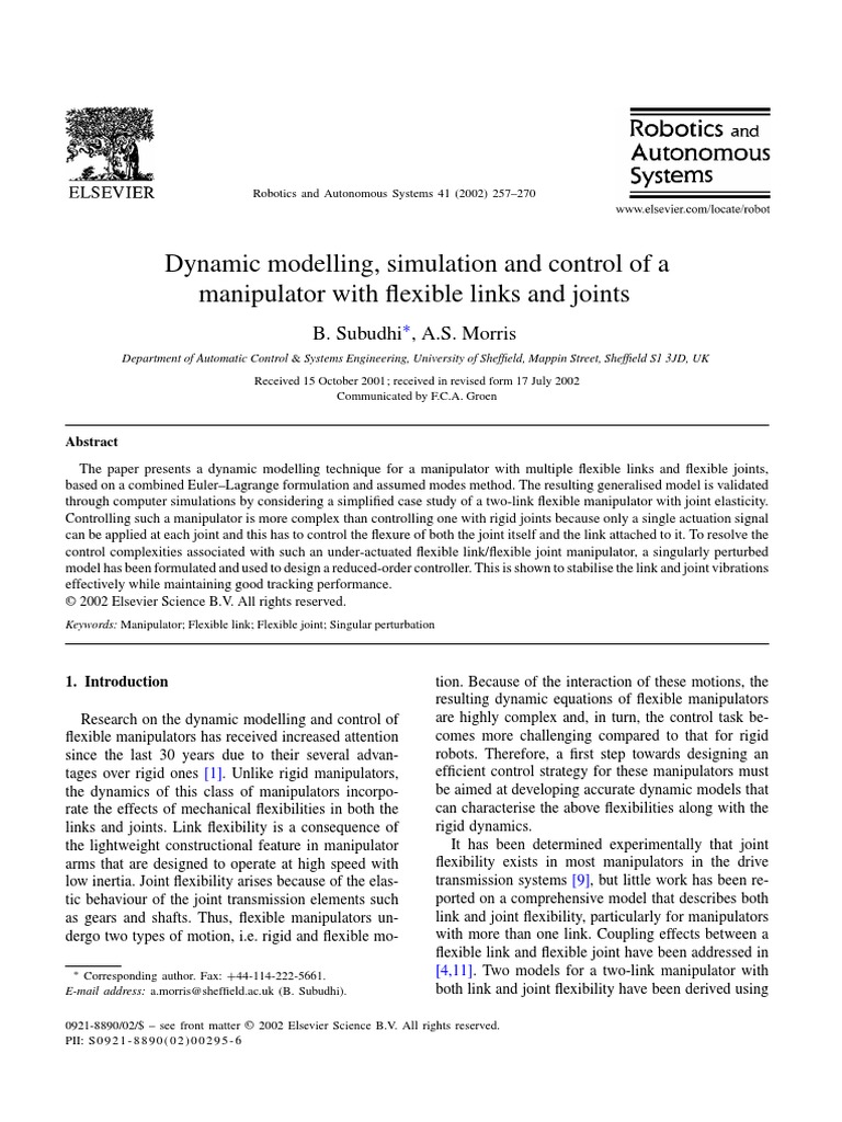 Dynamic Modelling Simulation And Control Of A Manipulator With Flexible Links And Joints Pdf