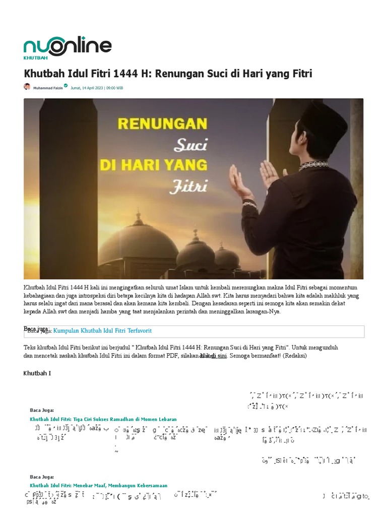Khutbah Idul Fitri 1444 H - Renungan Suci Di Hari Yang Fitri | PDF