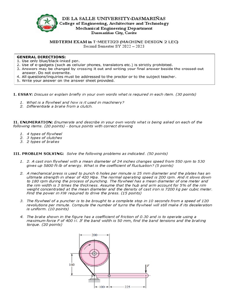 Machine Design 2 Lecture Midterm Exam | PDF | Clutch | Brake