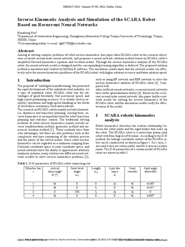 Inverse Kinematic Analysis and Simulation of The SCARA Robot Based On ... Inverse Kinematic Analysis and Simulation of The SCARA Robot Based On ...