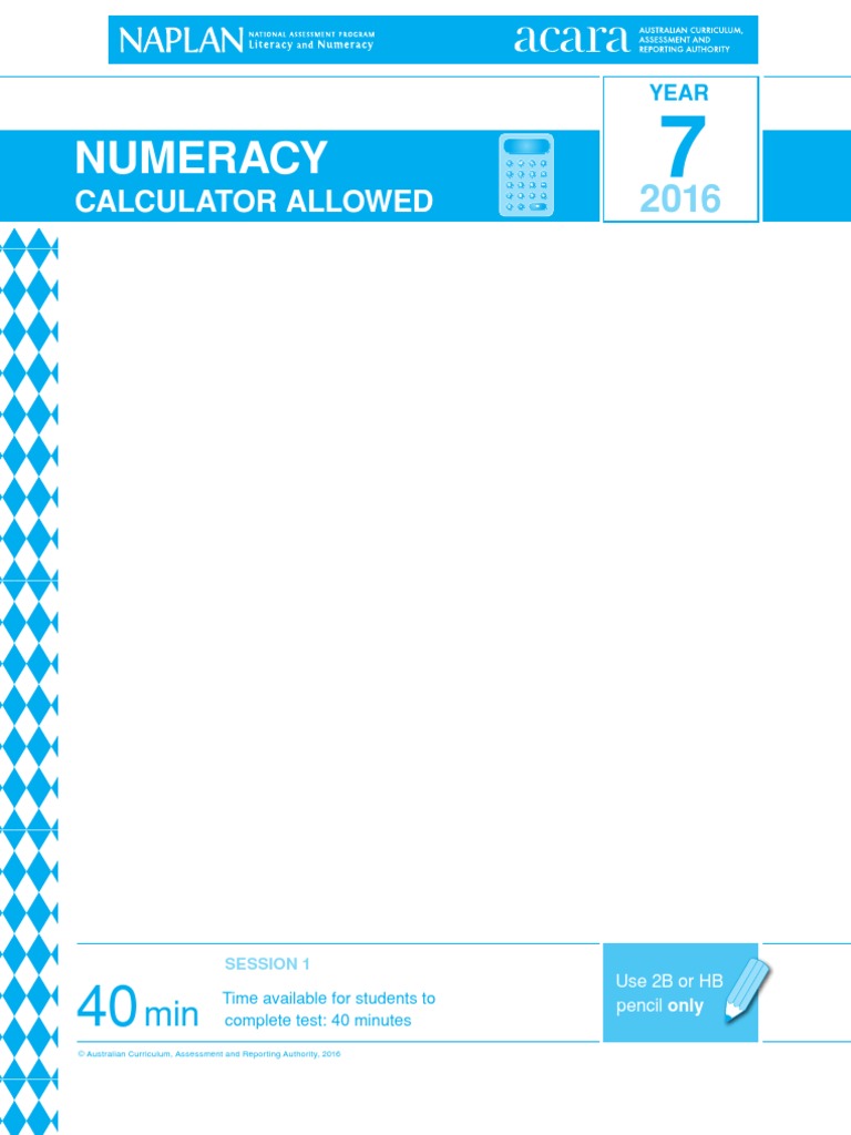 E5 Naplan 2016 Final Test Numeracy Year 7 (Calc) | PDF | Usb Flash ...