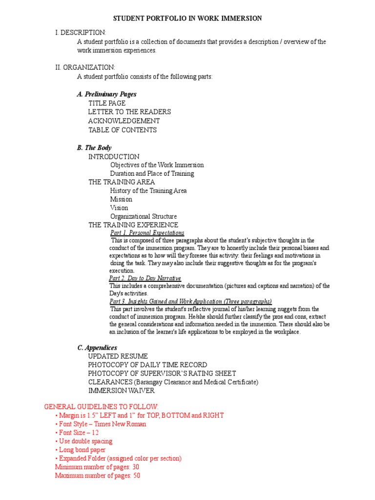 Student Portfolio in Work Immersion 1 | PDF | Cognition | Cognitive Science