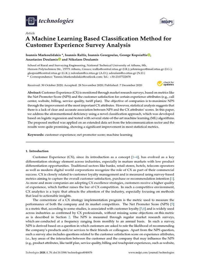 A Machine Learning Based Classification Method For Customer Experience Survey Analysis Pdf