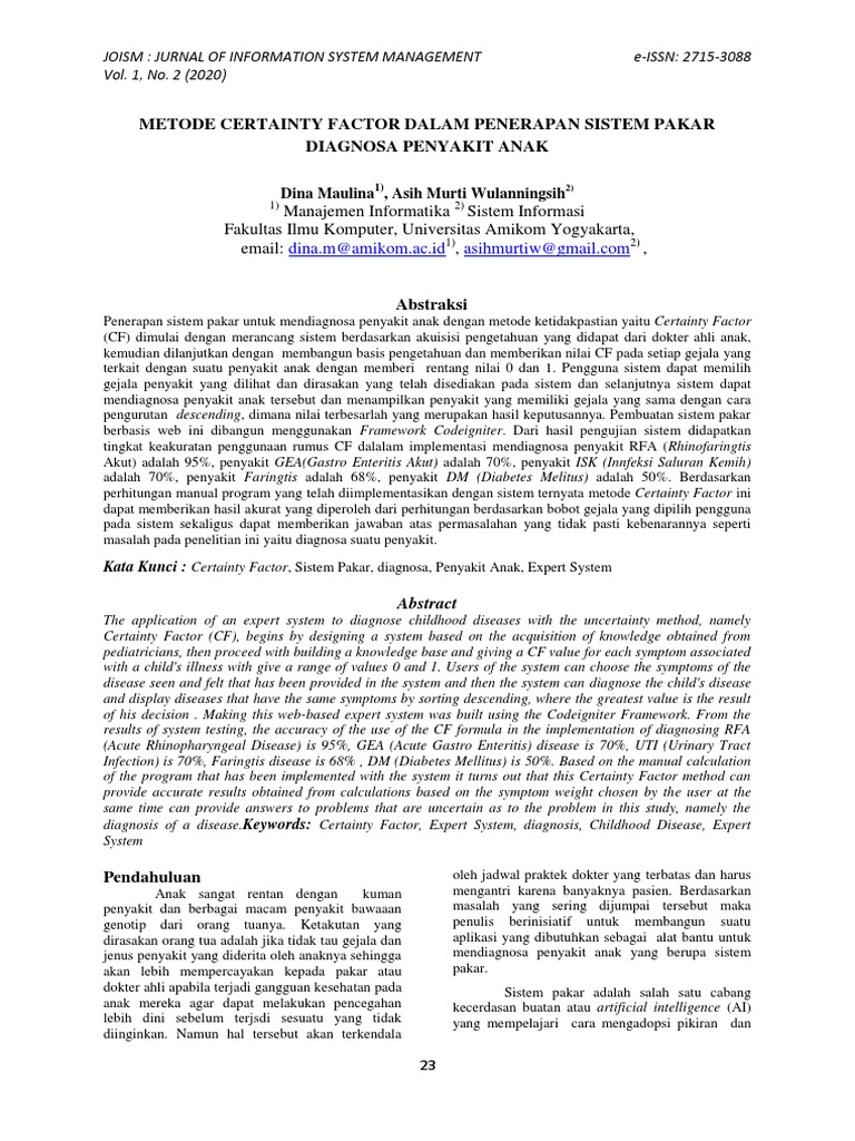 Metode Certainty Factor Dalam Penerapan Sistem Pakar | PDF