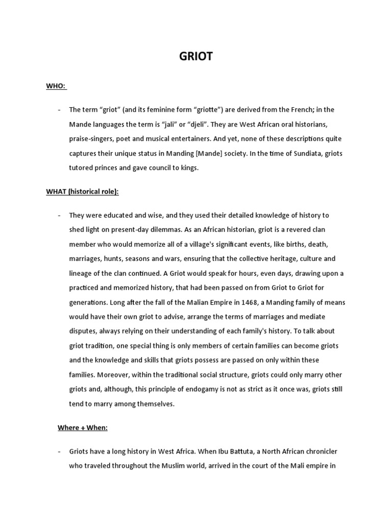 The Role of Griots in Mali's Heritage | PDF | Mali | West Africa