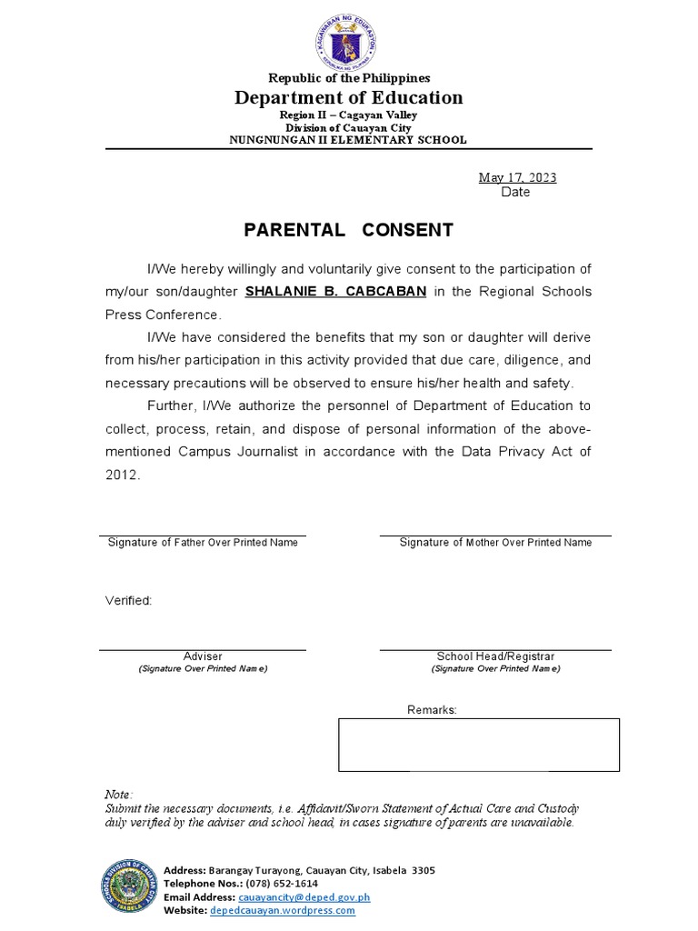 2020 Parents Consent Revised 2 | PDF