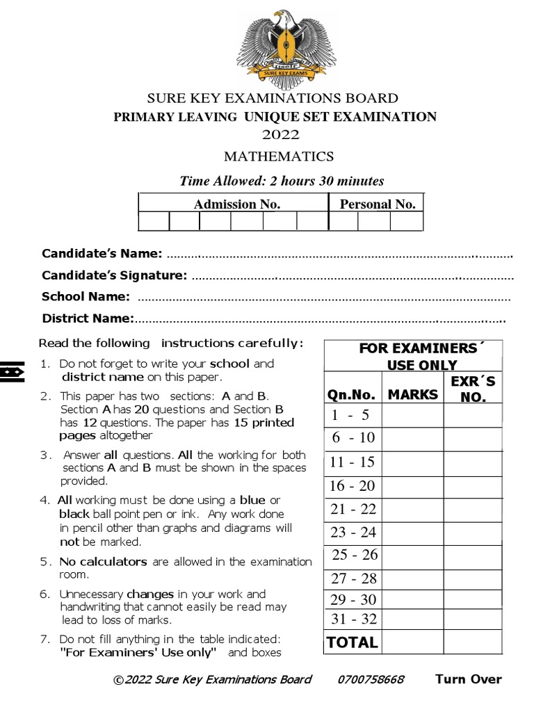 Sure Key Examinations Board p.7 Ple Mathematics | PDF | Mathematics