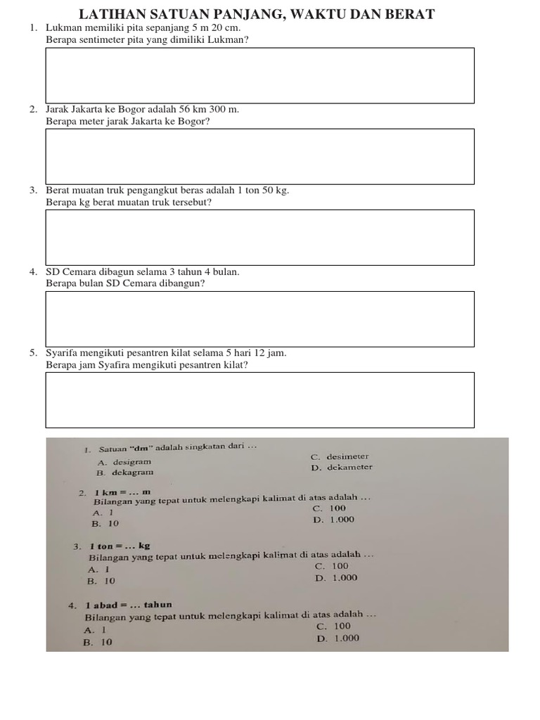 Latihan Satuan Panjang, Berat, Waktu | PDF