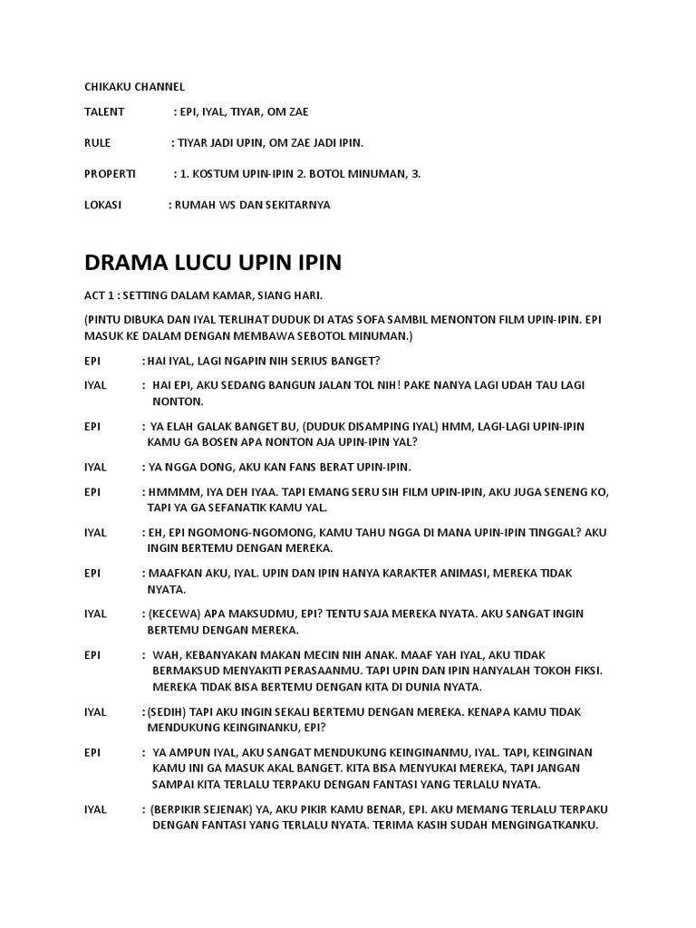 Drama Lucu Upin - Ipin | PDF