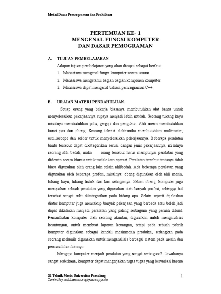Pertemuan Ke-01 Pengenalan Komputerpemrograman | PDF