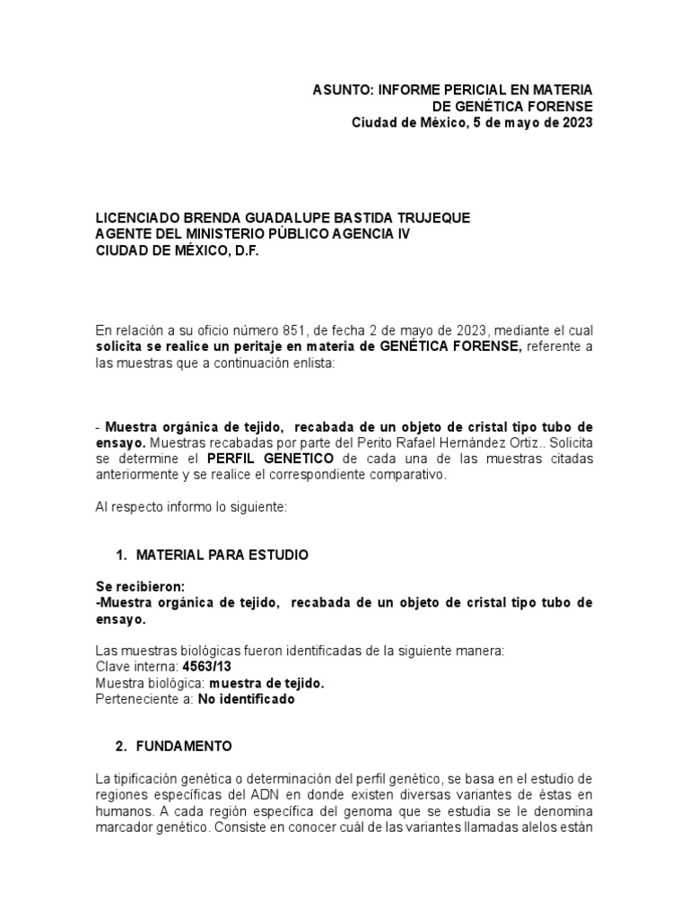 Informe de Perfil Genético Forense | PDF | Perfiles de ADN | Adn