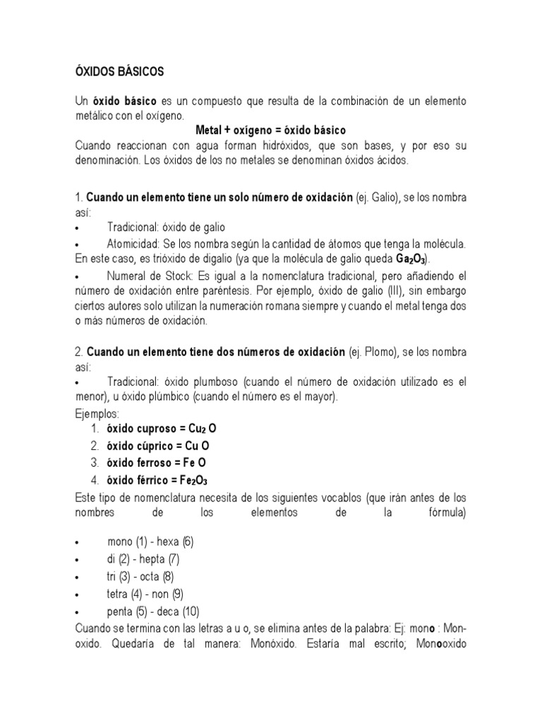 Óxidos Básicos | PDF | Óxido | Valencia (Química)