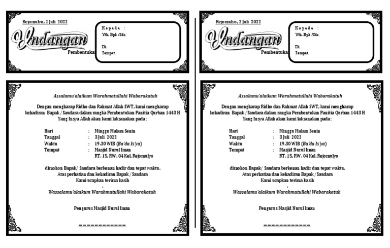 Undangan Yasinan Panitia Qurban - Rudi | PDF