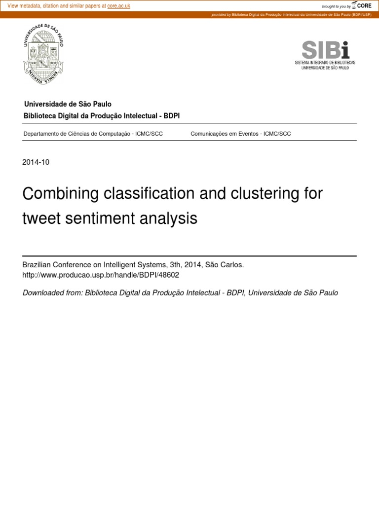 2014 Combining Classification And Clustering For Tweet Sentiment Analysis Good Pdf