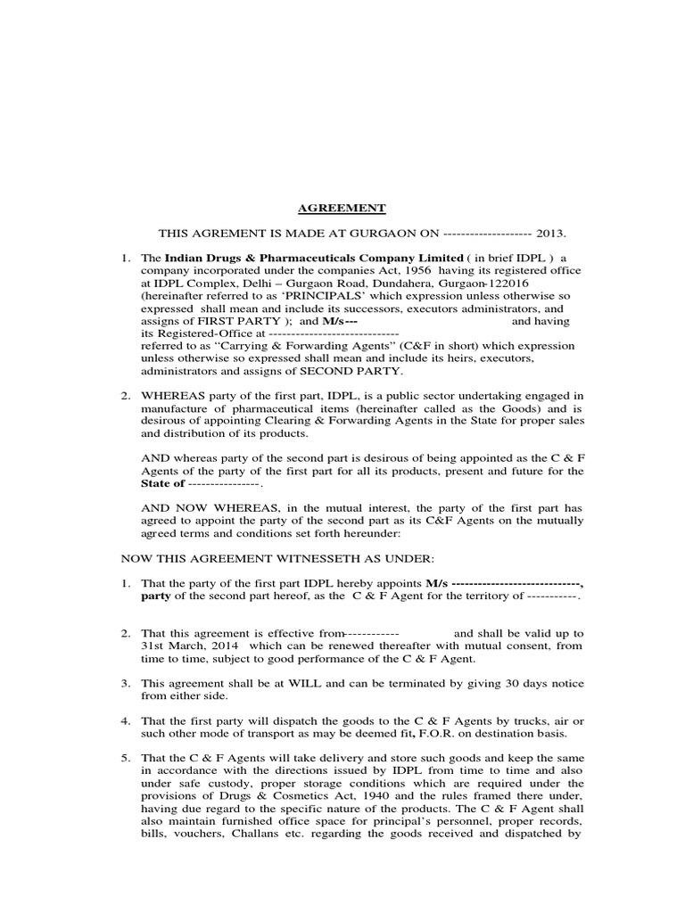 C and F DRAFT AGREEMENT | PDF | Receipt | Taxes