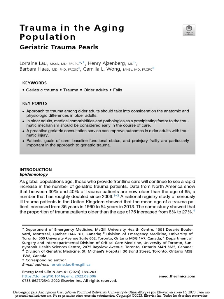 Trauma in The Aging Population | PDF | Geriatrics | Traumatic Brain Injury