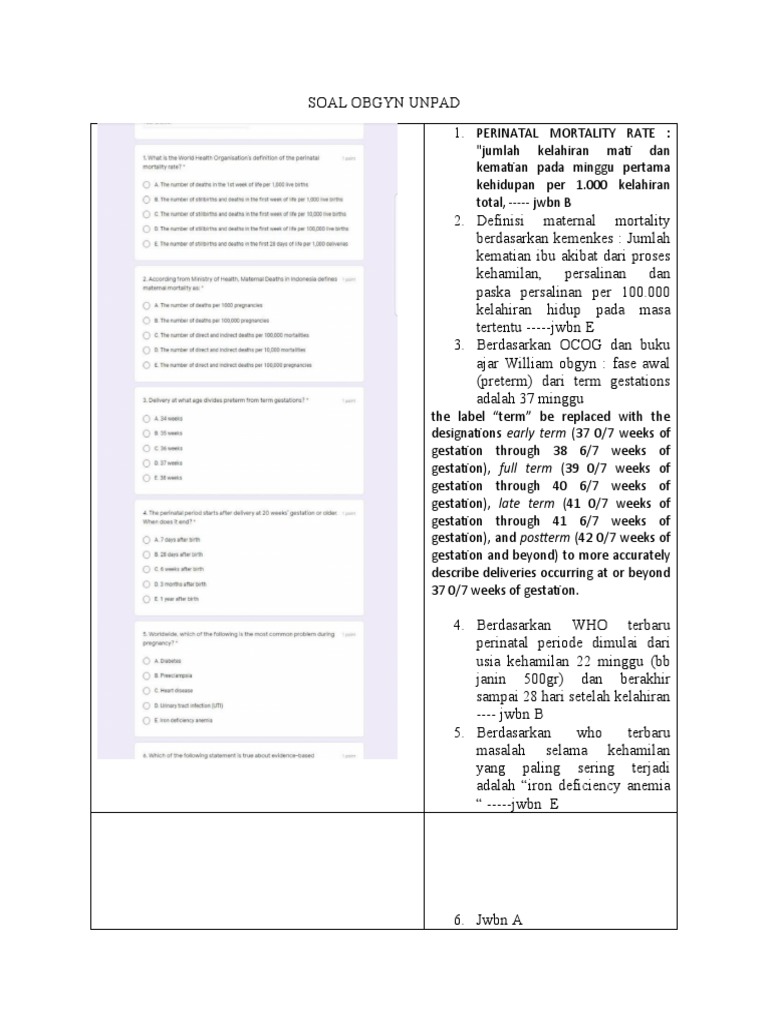 Soal Perinatal dan Maternal OBGYN UNPAD | PDF | Sains & Matematika