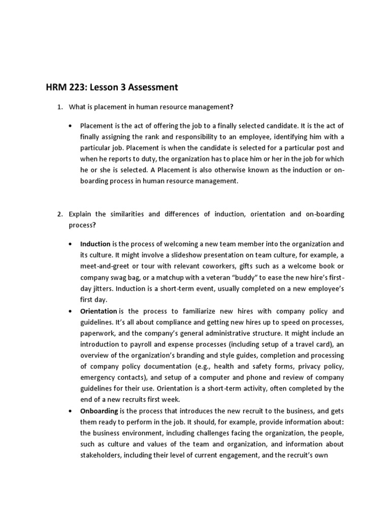 HRM 223 - Lesson 3 Assessment | PDF | Human Resource Management | Information