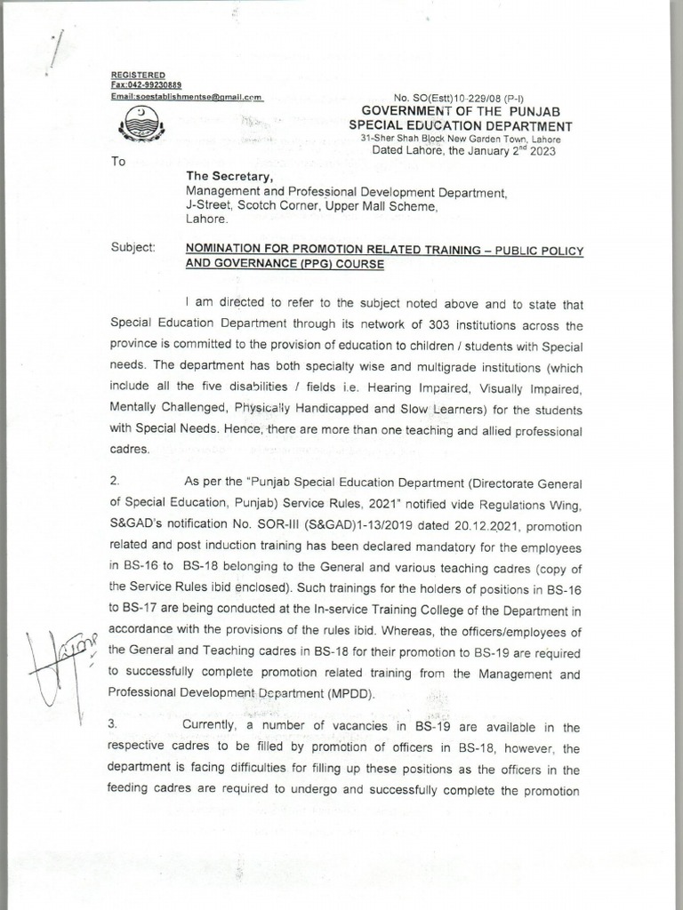 Nomination For Promotion Related Training | PDF