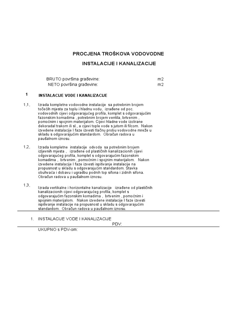 Procjena Troskova Instalacije | PDF