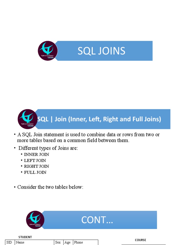 SQL Joins | Download Free PDF | Software Development | Computer Science