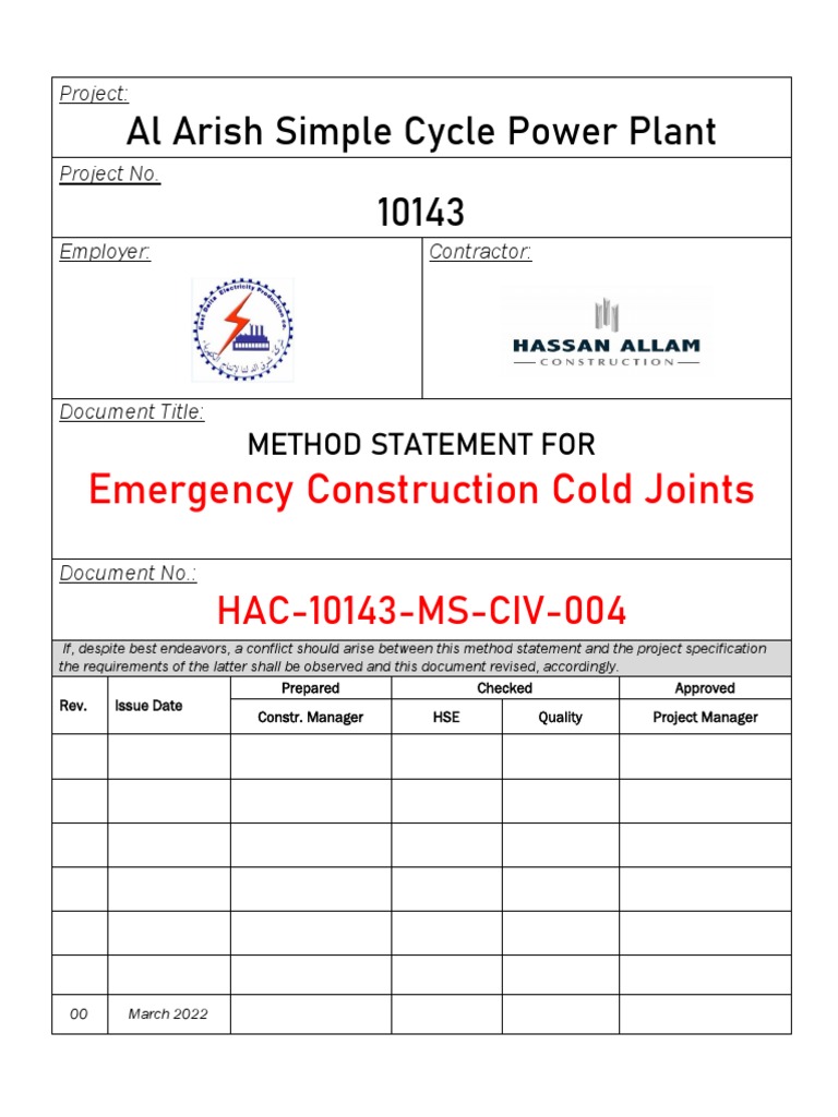 HAC-10143-MS-CIV-004-Method Statement For Emergency Construction Cold ...
