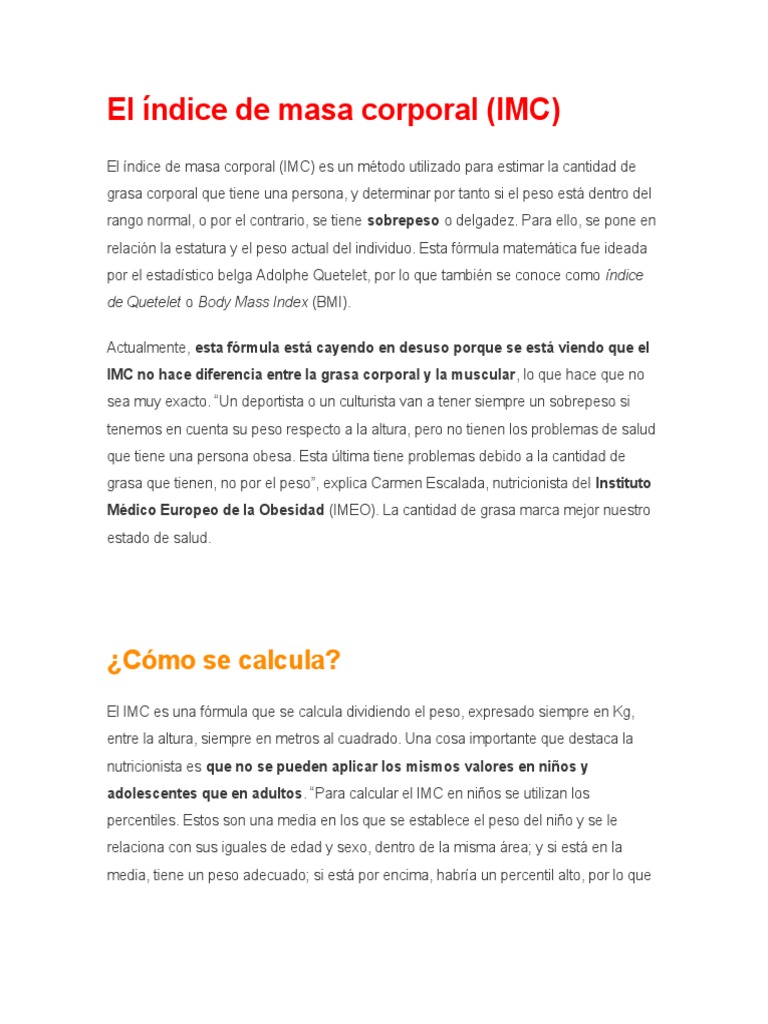El Índice de Masa Corporal | PDF | Índice de masa corporal | Atractivo físico