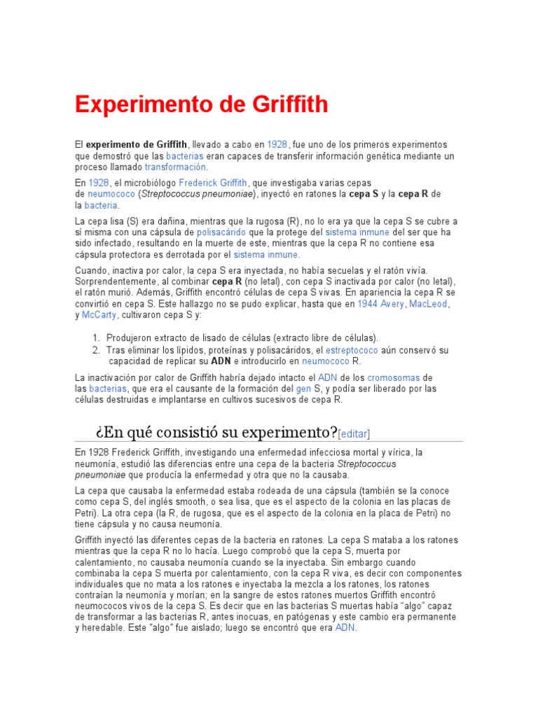 Experimento de Griffith | PDF | Biotecnología | Inmunología