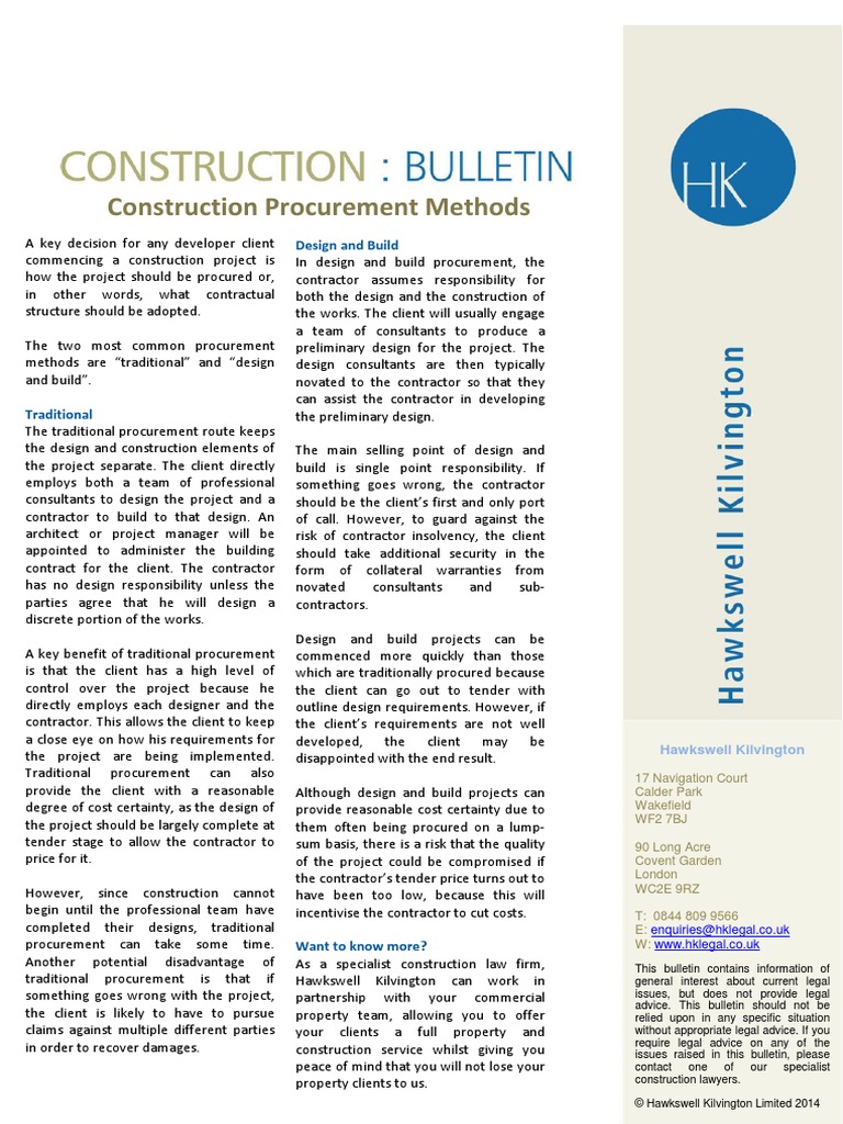 Construction Procurement Methods Explained | PDF