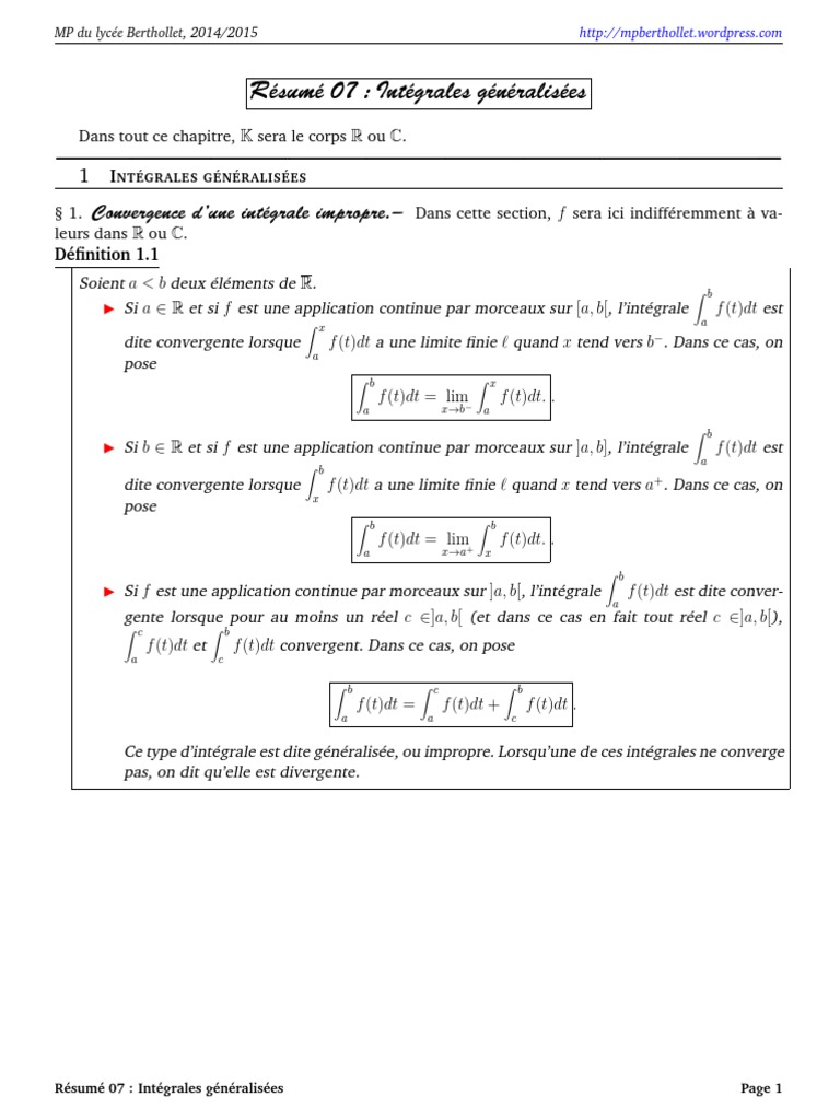 Convergence des intégrales généralisées | PDF | Limite (mathématiques ...