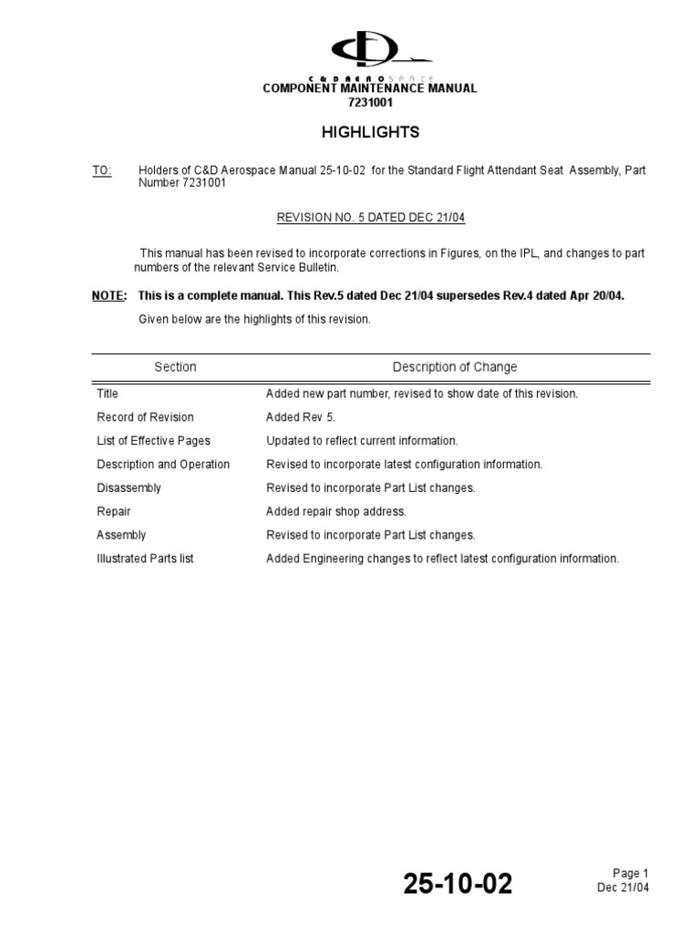 CMM 25-10 Attendant Seat Assy 7231001 Model | PDF | Alternating Current | Door