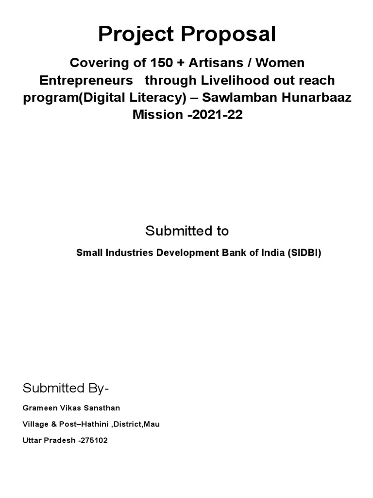 Proposal Sibdi Livelihood Outreach Program. | PDF | Literacy | Gender ...