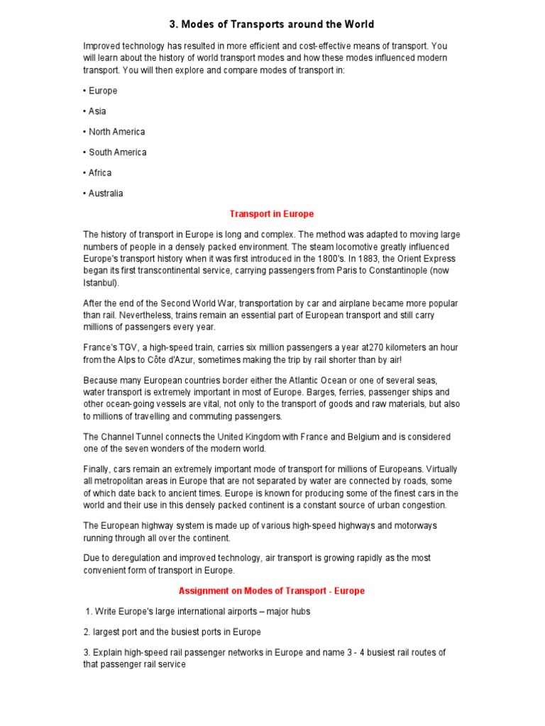 Modes of Transport Around The World | PDF