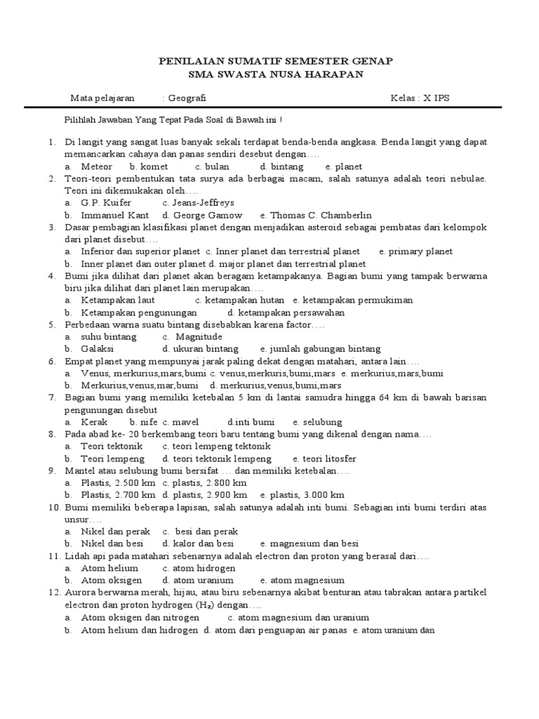 GEOGRAFI KELAS X IPA Dan IPS (SDH) | PDF