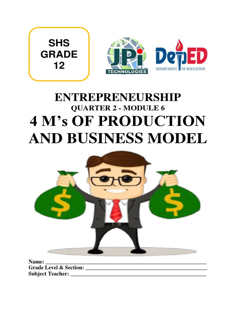 ENTREPRENEURSHIP 12 Q2 M6 4Ms of Production and Business Model | PDF ...