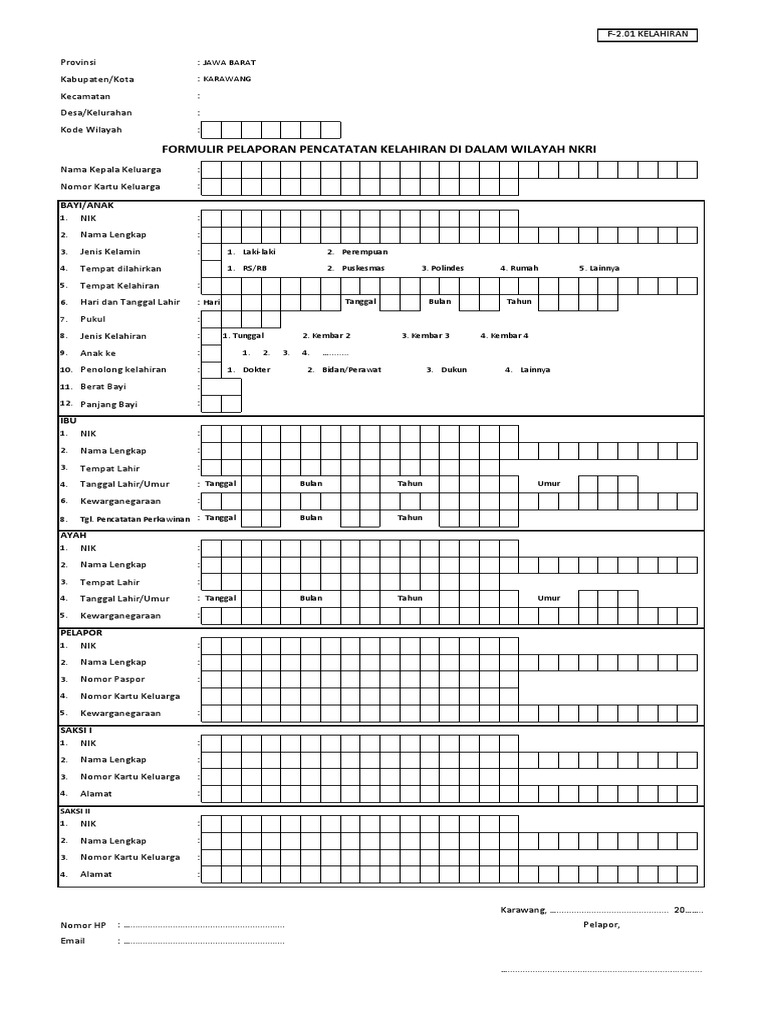 Formulir F-2.01 2022 Akta Kelahiran | PDF