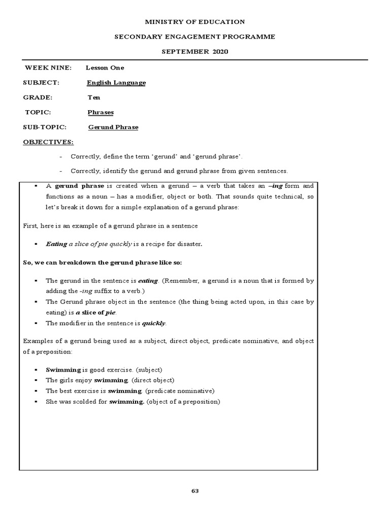 Grade 10 English Language Week 9 Lesson 1 | PDF | Verb | Subject (Grammar)