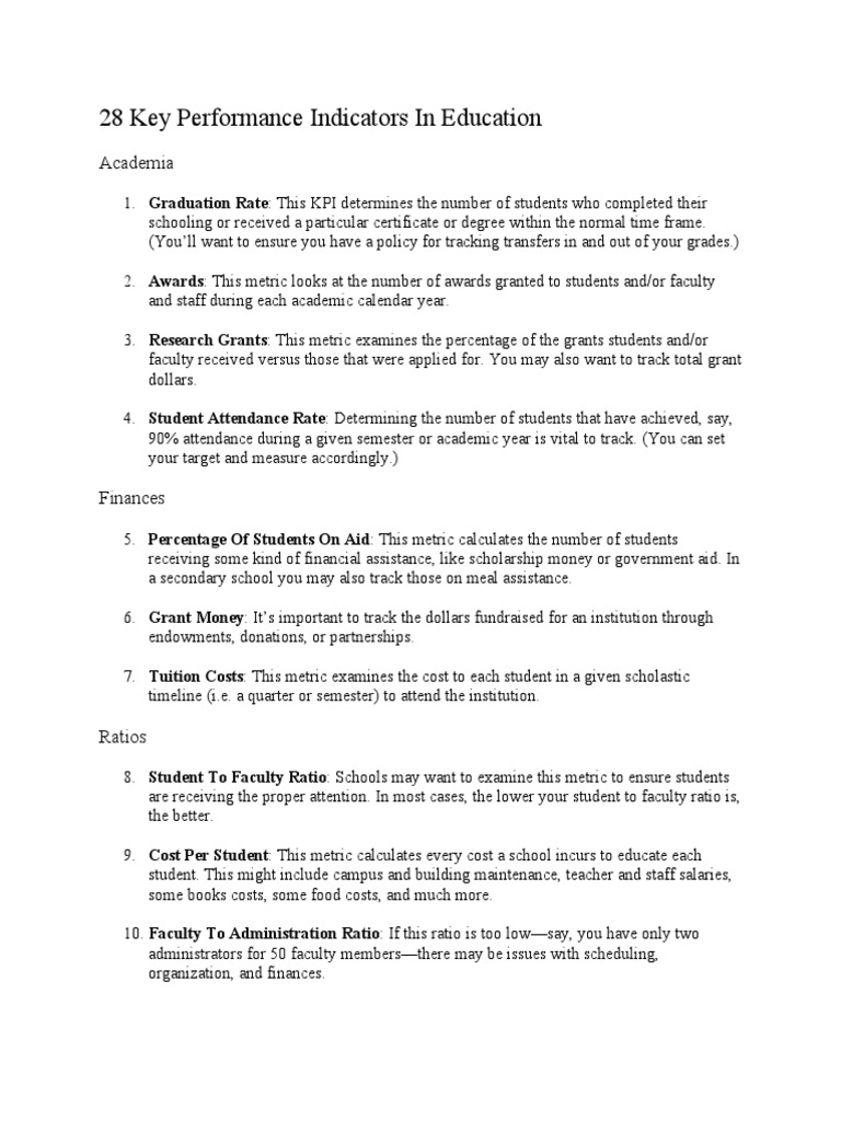 Education KPIs for Administrators | PDF | Performance Indicator ...