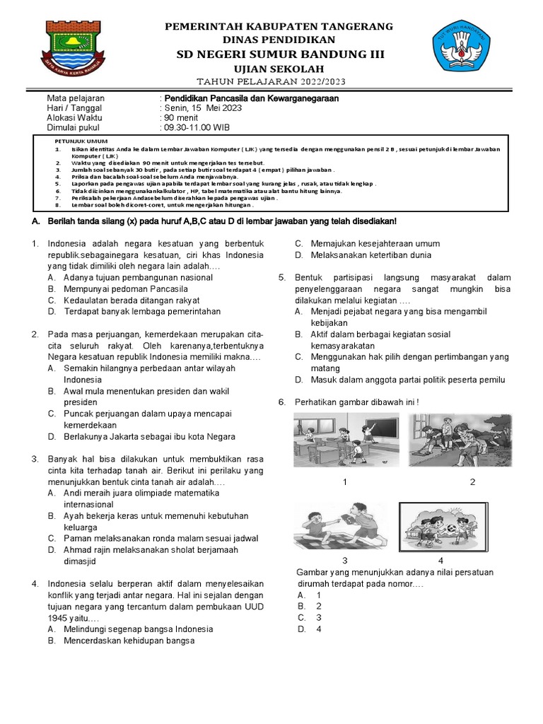 Soal Us PPKN SD 2023 | PDF