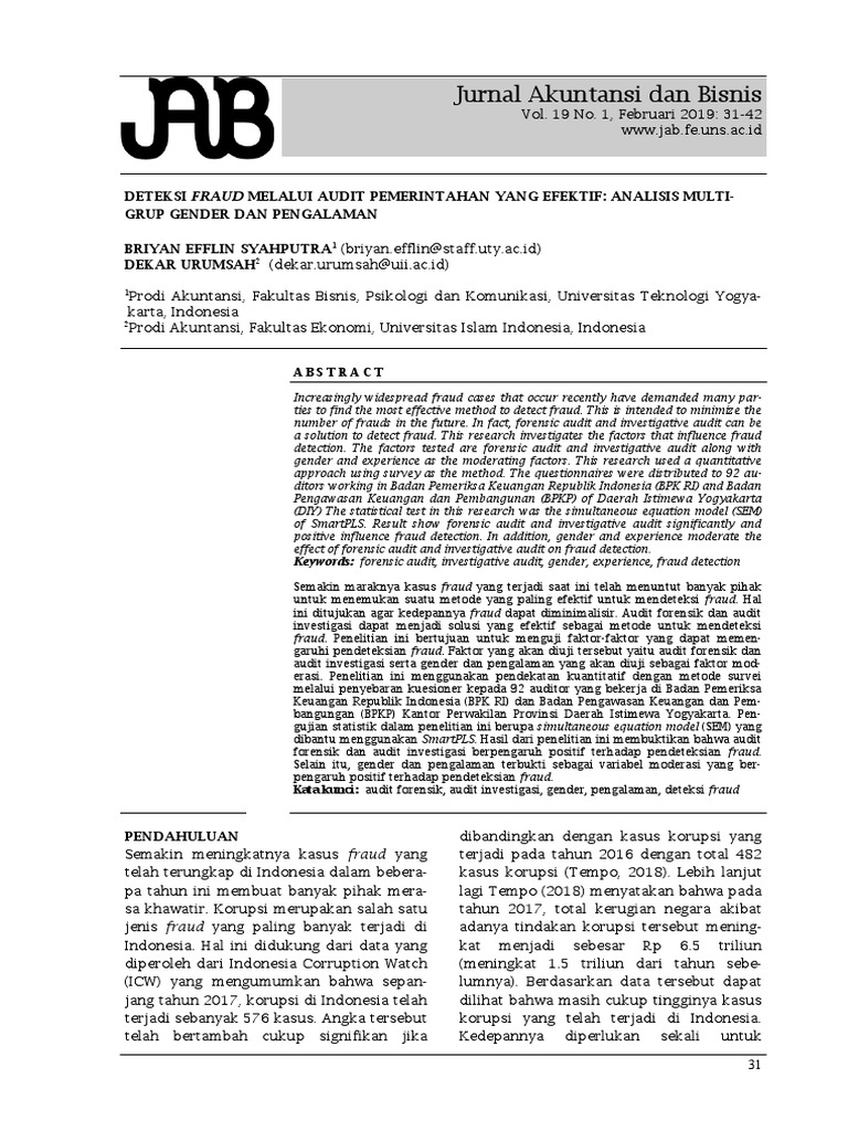 2019 - Deteksi Fraud Melalui Audit Pemerintahan Yang Efektif - Briyan | PDF
